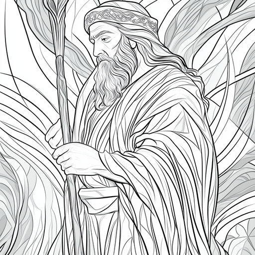 Stylized Moses with abstract patterns, in the style of Mindy Sommers ...