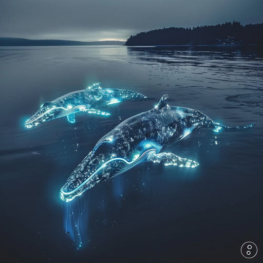 Whales illuminated by the glow of bioluminescent plankton – IMAGELLA