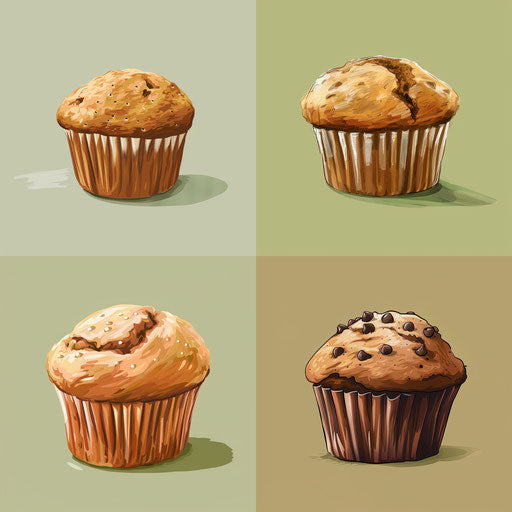 Realistic muffin illustration on flat, muted olive background – IMAGELLA