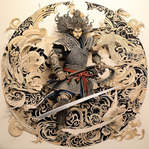 Samurai with swords over head in whimsical ink sketch – IMAGELLA