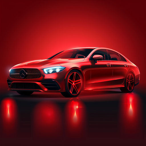 Red car in a realistic style with a flat random background – IMAGELLA