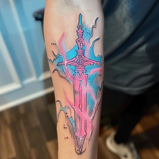 Glowing cyberpunk trident pink and blue on white – IMAGELLA