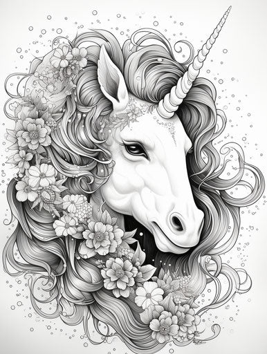 Coloring page of a cute unicorn, artgerm style, pointillist precision ...