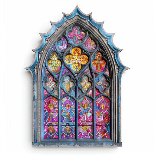 Gothic cathedral window with jewel tones on white background – IMAGELLA