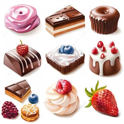 Photo Realistic Sweets on Flat White Background – IMAGELLA