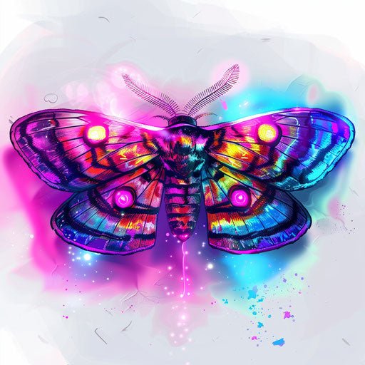 Glowing digital death moth tattoo in neon colors on white – IMAGELLA
