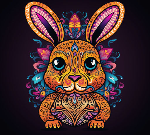Old Mexican rabbit in bright colors in the style of heavy outlines ...