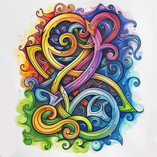 Psychedelic flat tattoo sketch of a rune with swirling, trippy patterns ...
