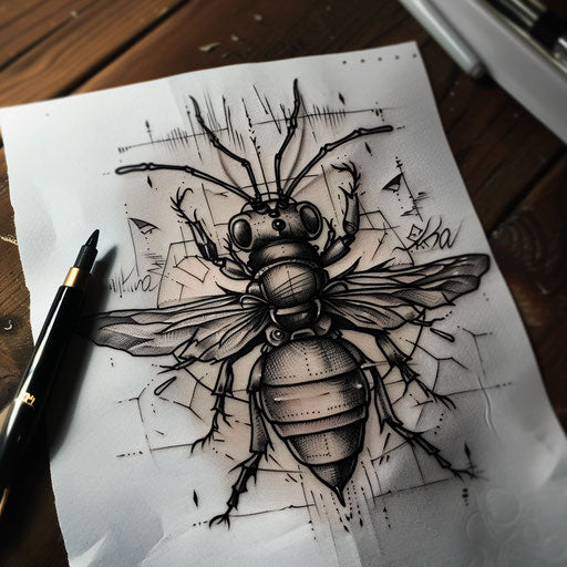 Gothic tattoo sketch of a wasp with dark themes – IMAGELLA