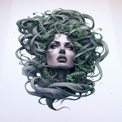 Ten medusa tattoo designs, in dark indigo and light gray – IMAGELLA