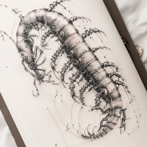 Steampunk centipede tattoo with mechanical details – IMAGELLA