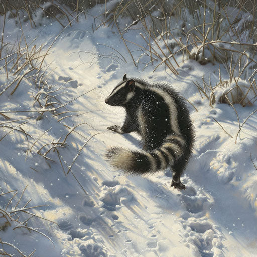 An eastern spotted skunk navigating through a field of snow – IMAGELLA