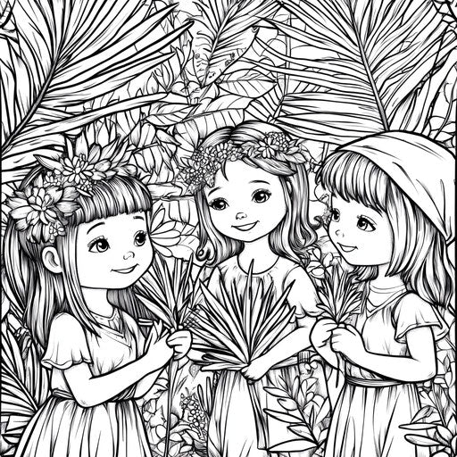 Whimsical children celebrating Palm Sunday in the style of Mindy ...