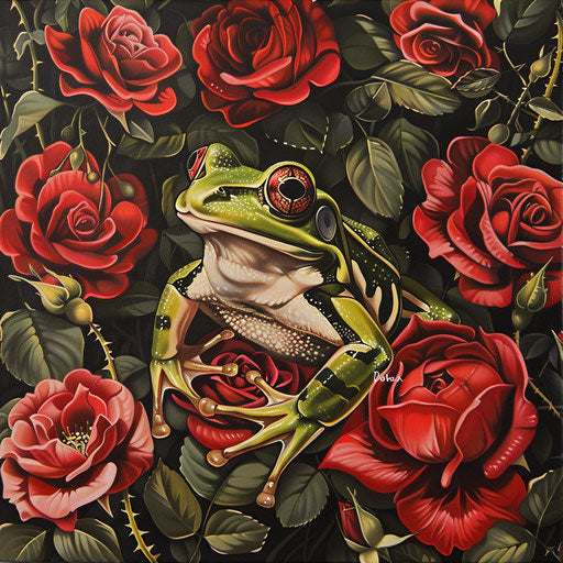 Frog on a flower with red roses – IMAGELLA