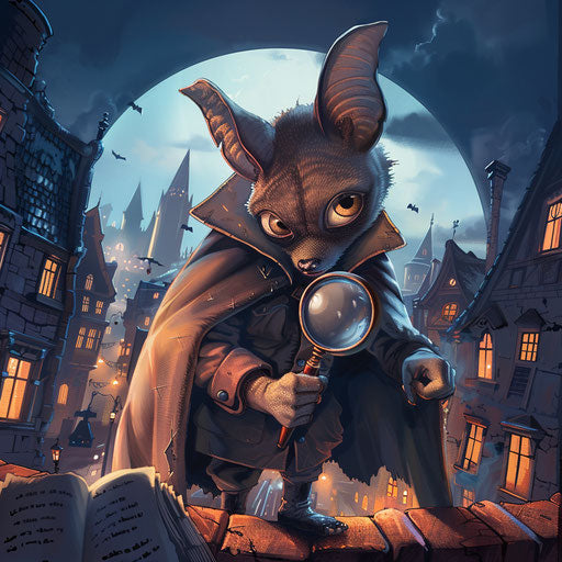 Batman with magnifying glass in gothic city at night – IMAGELLA