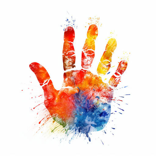 Handprint illustration in the style of Impressionistic Art on a white ...
