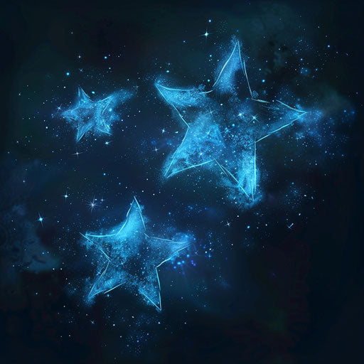 Three blue stars of different sizes, ethereal symbolism style – IMAGELLA