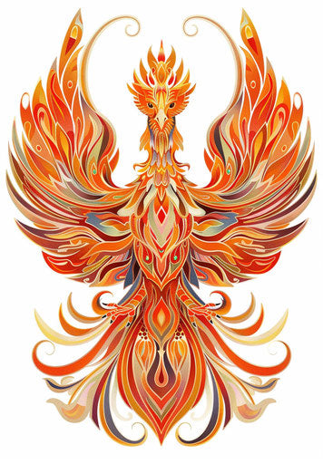 Phoenix floating on white background, dark and light orange style ...
