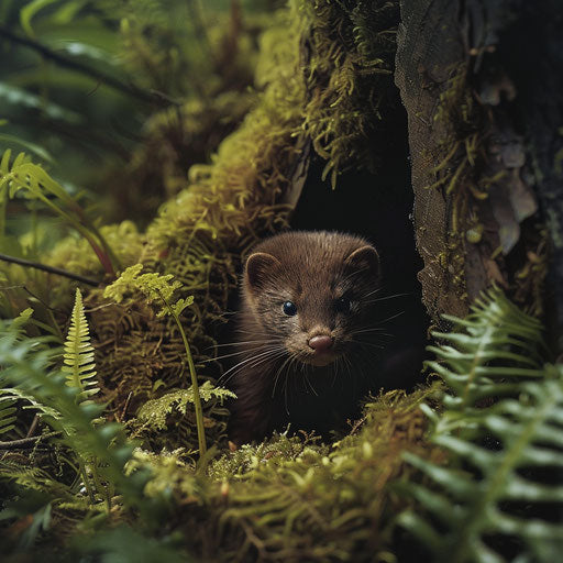 A wild mink nestled in a bed of moss and ferns – IMAGELLA