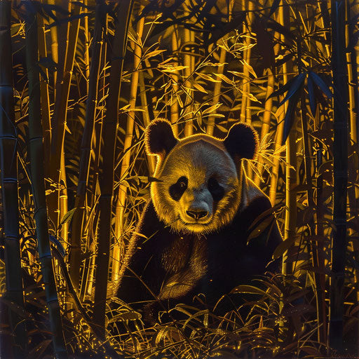 Giant panda in a golden bamboo grove at dusk – IMAGELLA