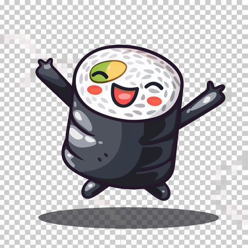 Cute dancing sushi roll character, vector illustration on transparent ...