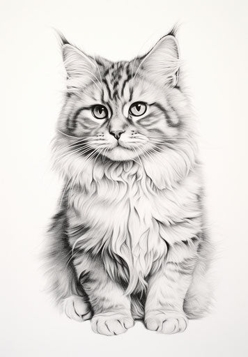 Detailed outline drawing of a realistically detailed cat in light gray ...