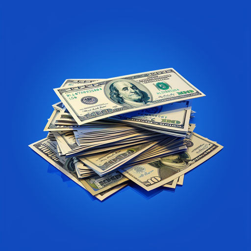 On a flat, royal blue background, a shiny realistic cash clipart – IMAGELLA