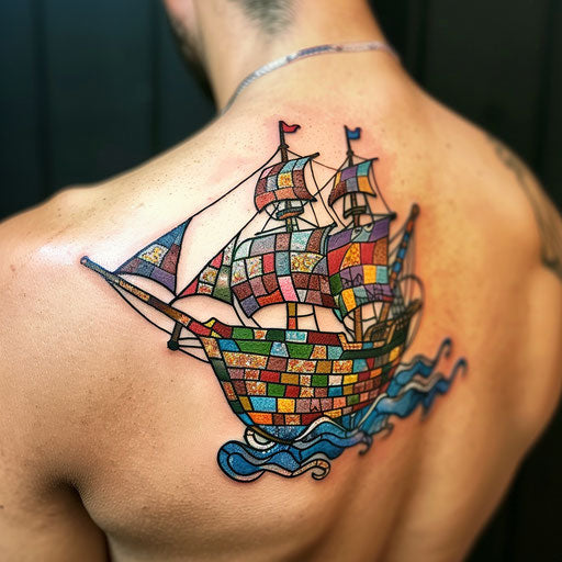 Sketch of colorful mosaic tattoo of a historical explorer ship – IMAGELLA