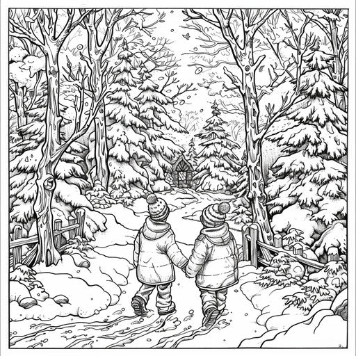Teens in a winter wonderland, Jan Brett style, Coloring – IMAGELLA