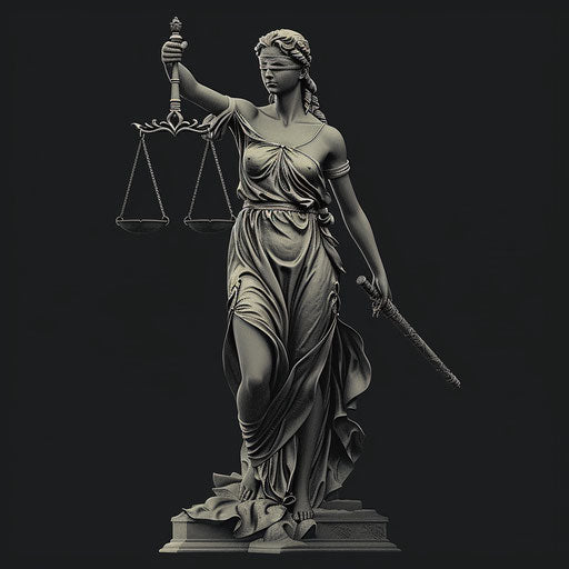 Realistic justice illustration on dark charcoal background – IMAGELLA