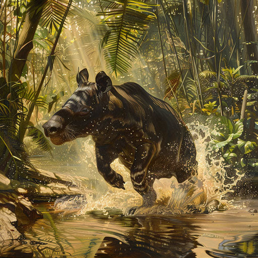 Baird's tapir running in a shallow stream – IMAGELLA