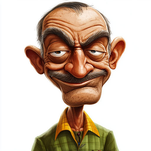 Humorous caricature of an uncle with exaggerated human characteristics ...