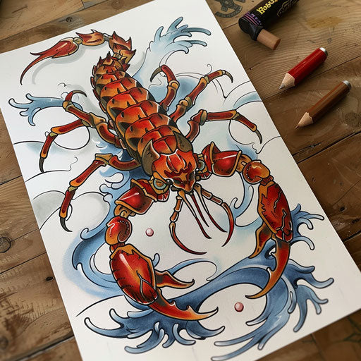 Japanese-inspired scorpion tattoo on blank white paper – IMAGELLA