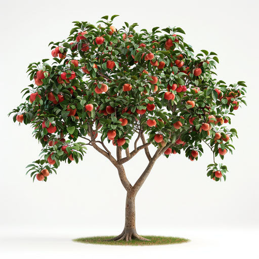 Realistic apple tree illustration on white background, dynamic shadows ...