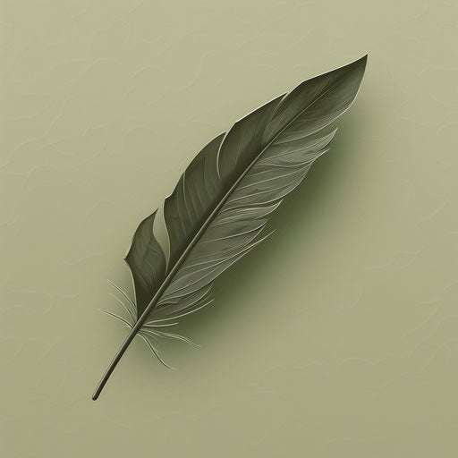 Realistic quill illustration against muted olive background with soft ...