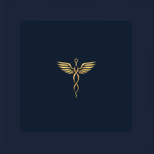 Elegant medical logo with caduceus symbol on navy blue background ...