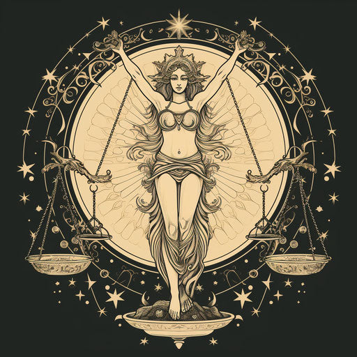Libra and sun, health goth style, clear colors, engraving – IMAGELLA