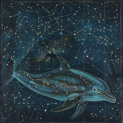 Artistic interpretation of the dolphin constellation in the starry sky ...