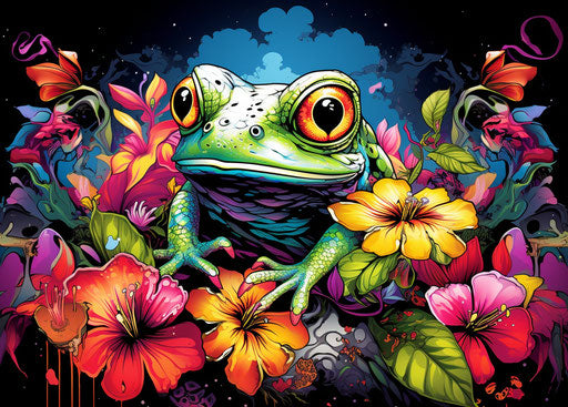 Winged frog and flower drawing, mesmerizing colorscapes – IMAGELLA