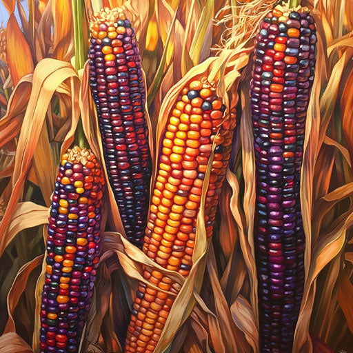 Vibrant Indian corn against golden stalks background – IMAGELLA
