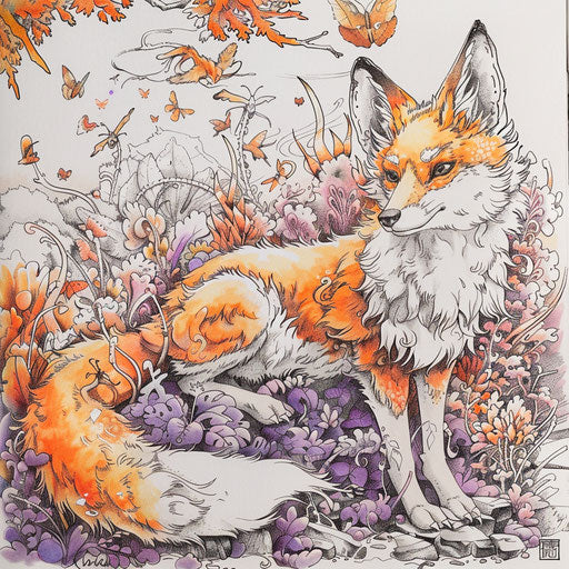 Fantasy fox with magical creatures in the style of Mamoru Hosoda ...