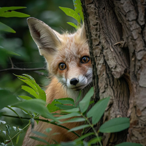 White-tailed fox peeking from behind a tree – IMAGELLA