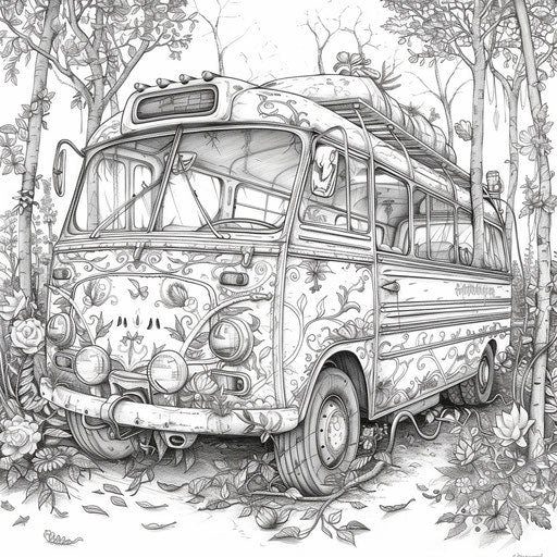 A bus in an enchanted forest with magical elements – IMAGELLA