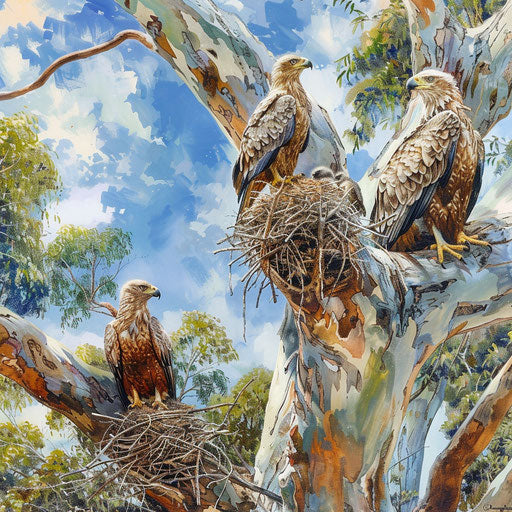 Hidden eagle nest in an ancient eucalyptus tree with chicks – IMAGELLA