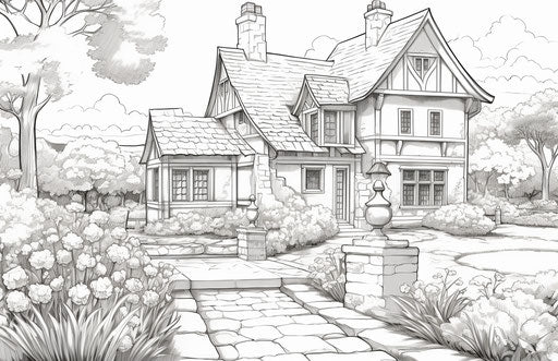 Manor in flower garden coloring page – IMAGELLA