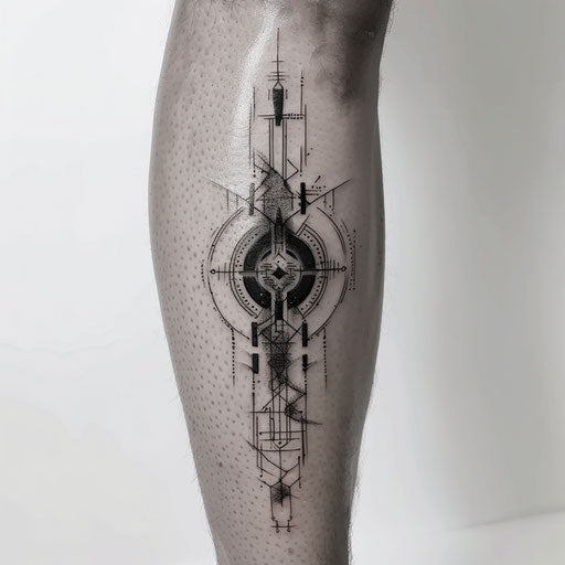 Minimalist cyber tribal tattoo with sharp digital lines and geometric ...