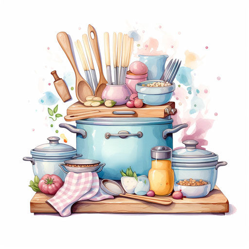 Pastel colored cooking illustration on white background – IMAGELLA