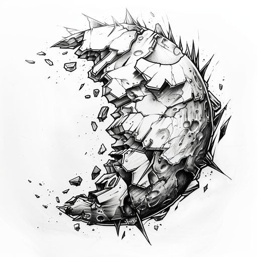 Abstract half moon shattered into fragments, monochrome clipart – IMAGELLA