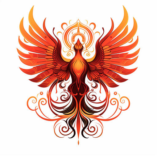 Red fire bird with wings and feathers in the background – IMAGELLA