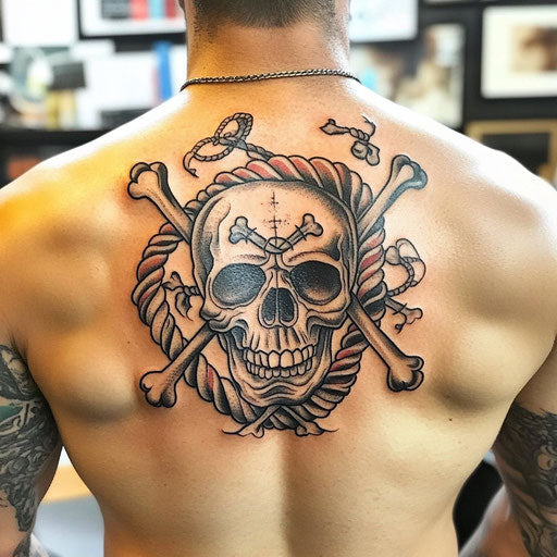 Skull tattoos for men with a skull and crossbones wrapped in nautical ...